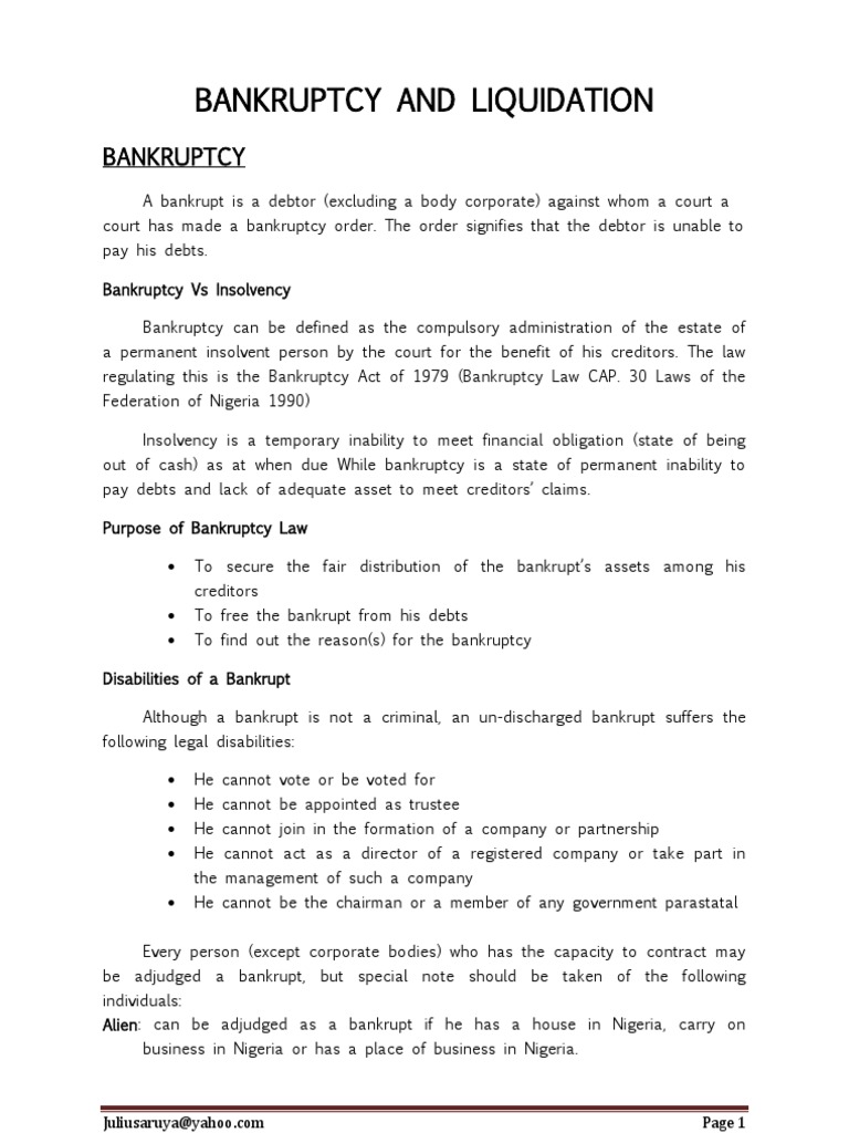 Bankruptcy And Liquidation Bankruptcy Liquidation