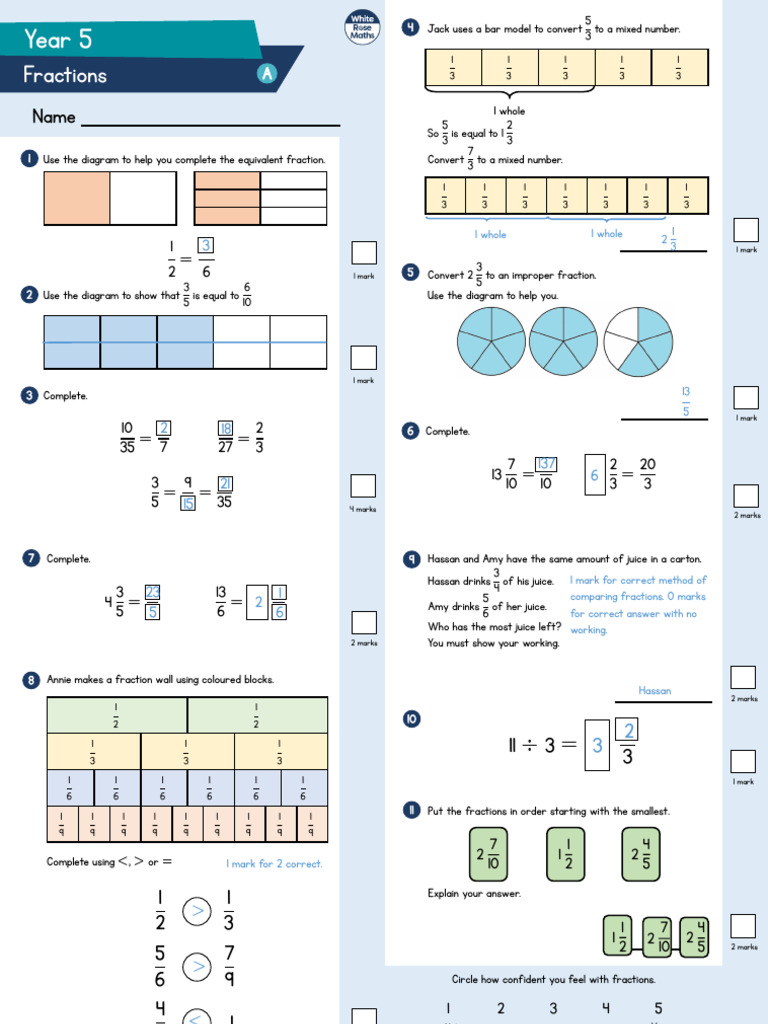 Spring Block 2 Year 5 Fractions A Answers | PDF | Mathematical Concepts ...