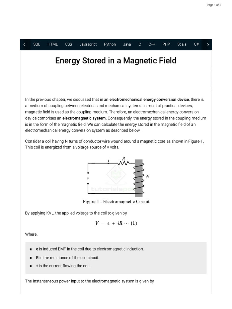 Energy Stored in a Magnetic Field | PDF | Inductor | Electromagnetic ...