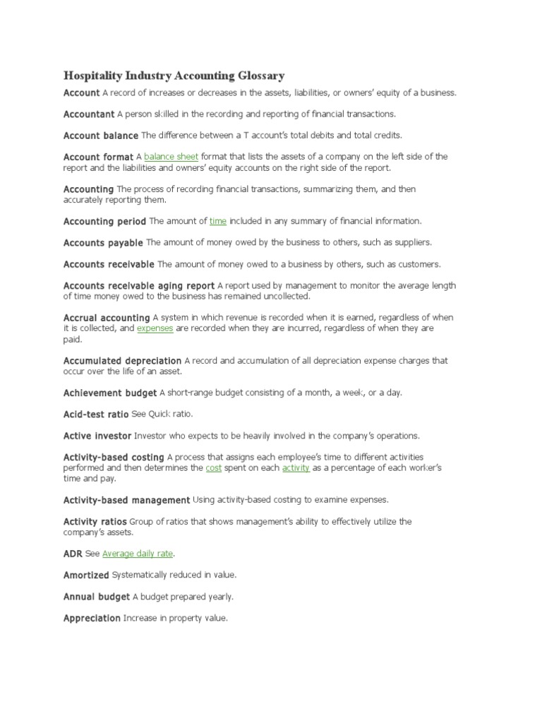 Hospitality Industry Accounting Glossary | PDF | Revenue | Taxes