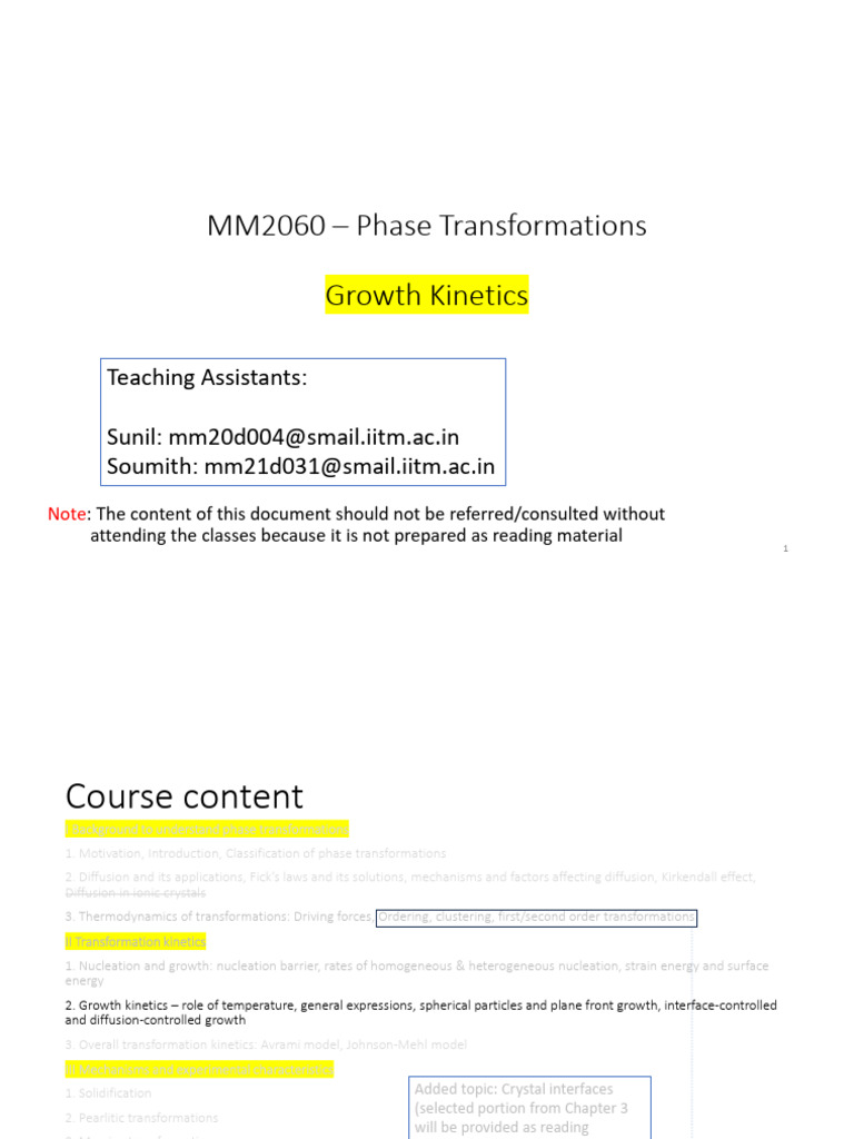 Mm2060 Phase Transformations Growth Kinetics Reading Materials Pdf