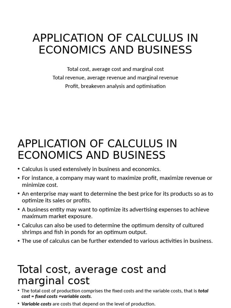 Application of Calculus in Economics and Business | PDF | Profit ...