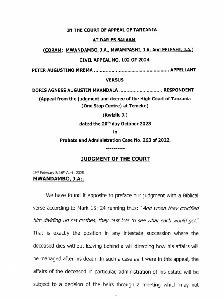 Peter Augustino Mrema Vs Doris Agness Augustine Mkandala (Civil Appeal ...