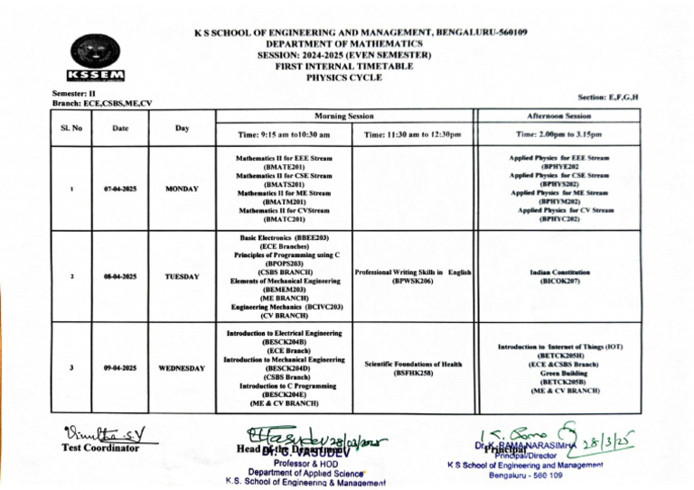 IA-1 Time Table (PHYSICS CYCLE) | PDF