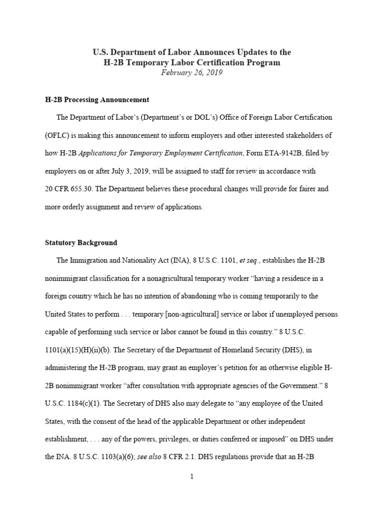 OFLC Procedural-Change H-2B Application-Assignment 02.26.19 | PDF ...