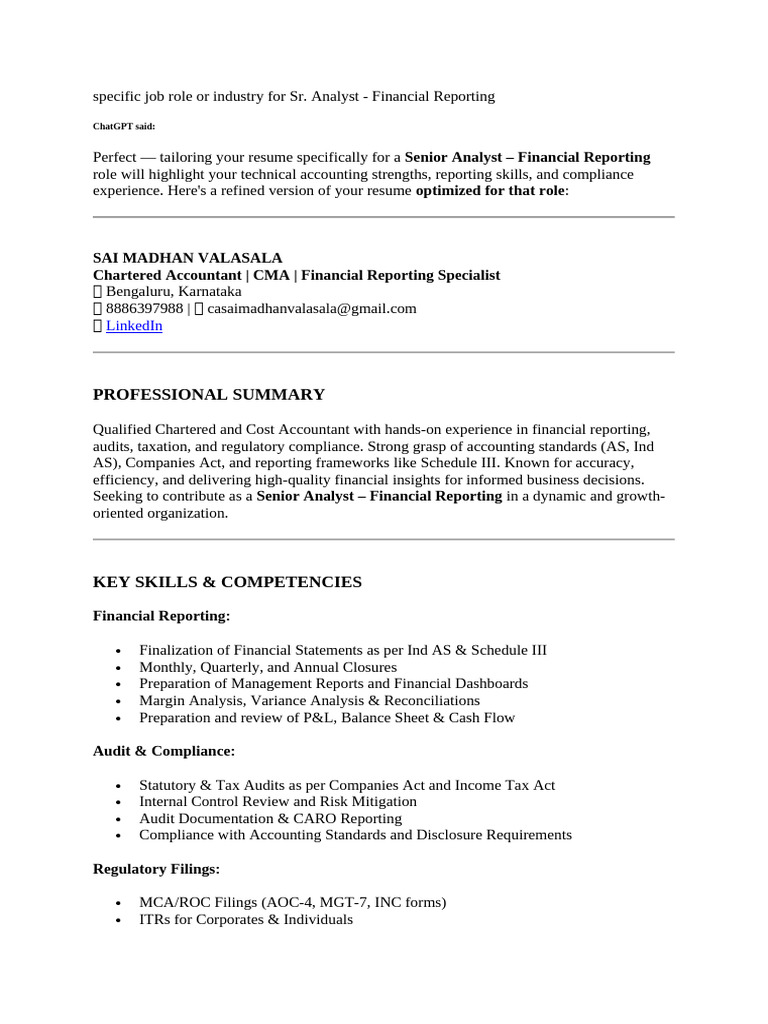 Specific Job Role or Industry For SR | PDF | Audit | Accounting