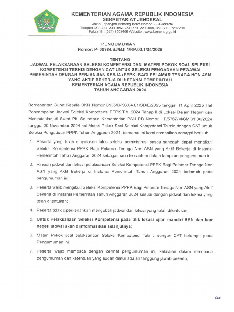 Pengumuman Pelaksanaan Seleksi Kompetensi Dan Materi Pokok Soal Seleksi Kompetensi Teknis Cat ...