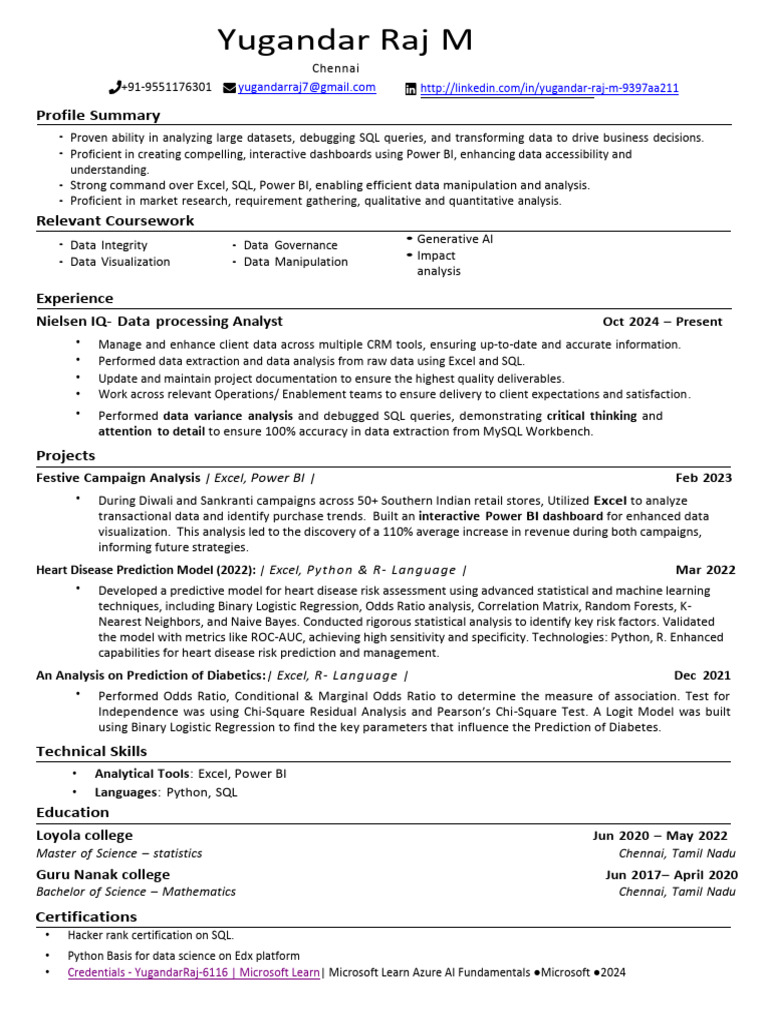 Yugandar - Data Analyst Resume | PDF | Data | Data Analysis