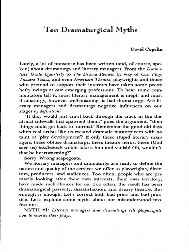 Copelin - Ten Dramaturgical Myths | PDF | Playwright