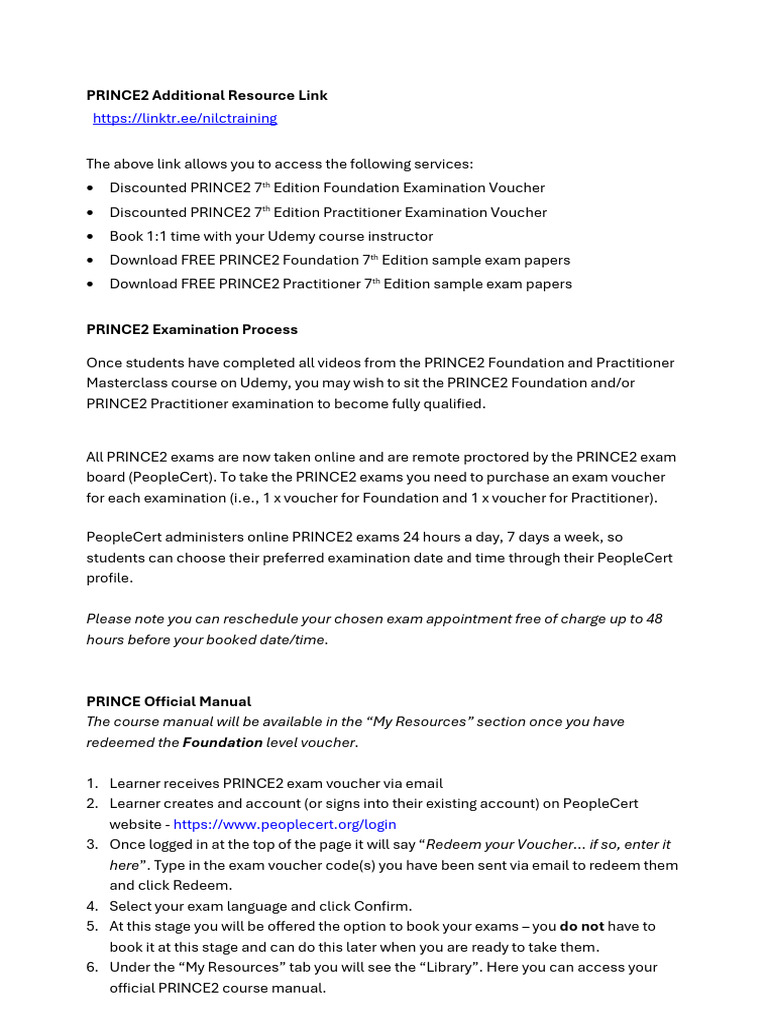 PRINCE2 7th Edition Exam Resources Guide | PDF