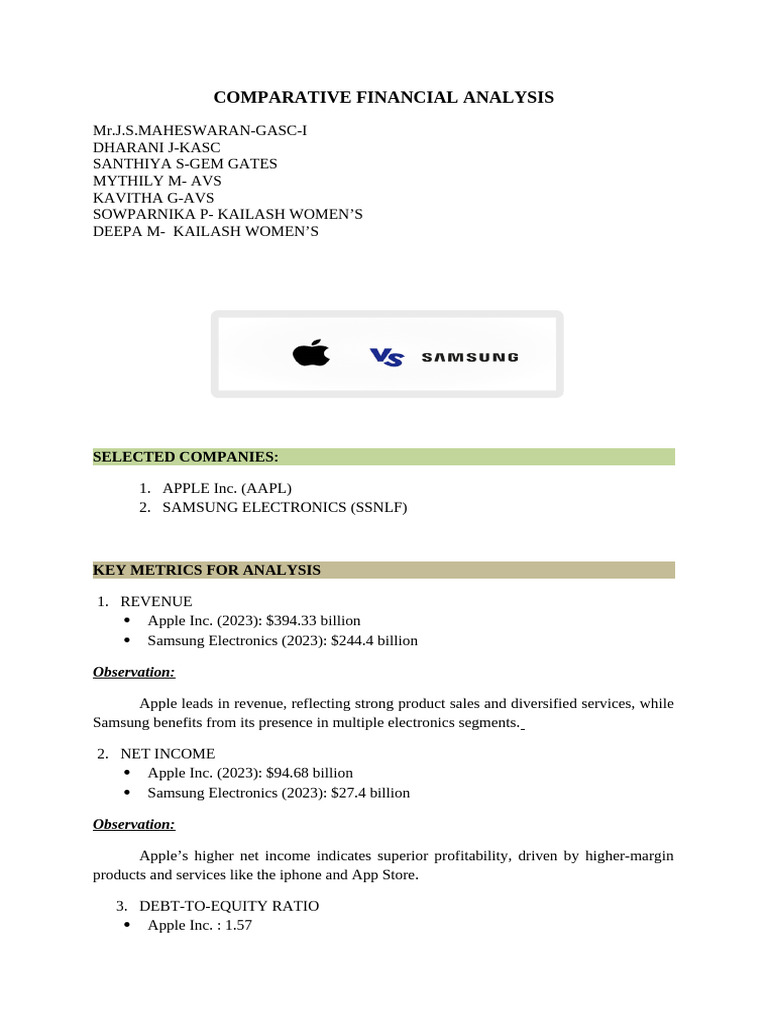 Comparative Financial Analysis - Team 2 | PDF