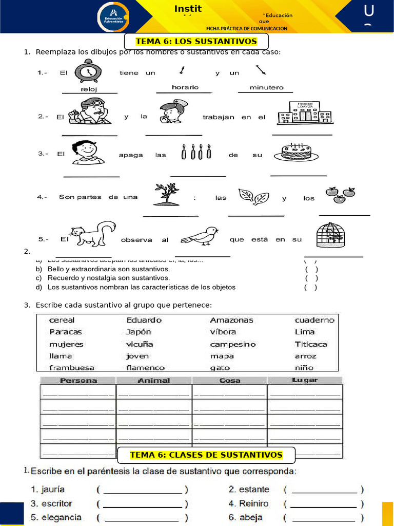 Ficha Práctica sobre Sustantivos | PDF