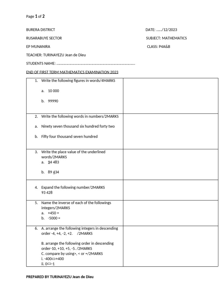 P4 Mathematics Examination - 120346 | PDF