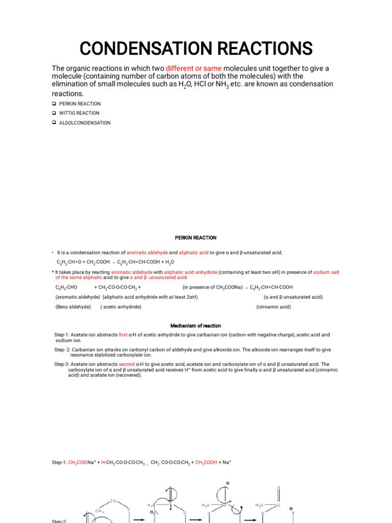 2.Condensation reactions | PDF | Alkene | Aldehyde