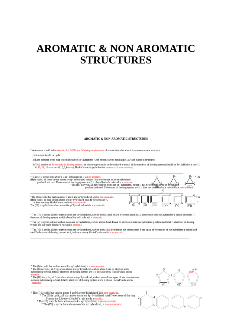 6.aromatic and Non-Aromatic Structures | PDF | Aromaticity | Chemical ...