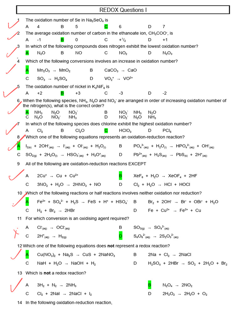 Edited - HW - Oxidation Numbers and Half Equations | PDF | Redox | Oxide