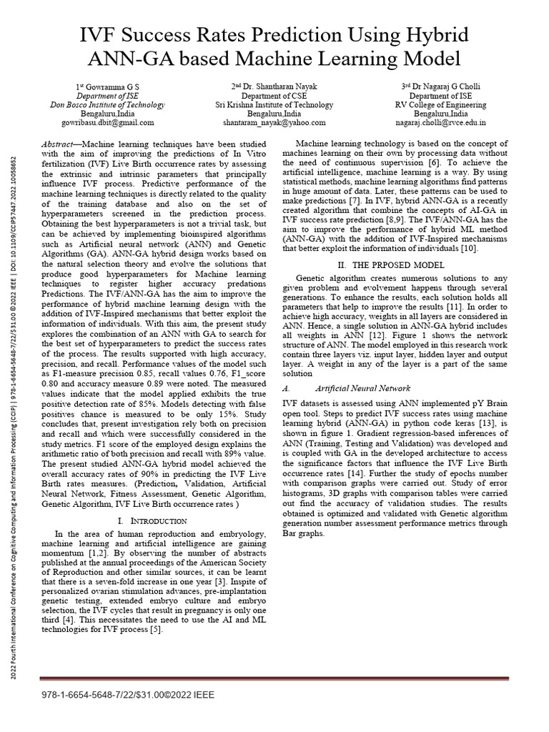 IVF Success Rates Prediction Using Hybrid ANN-GA Based Machine Learning ...
