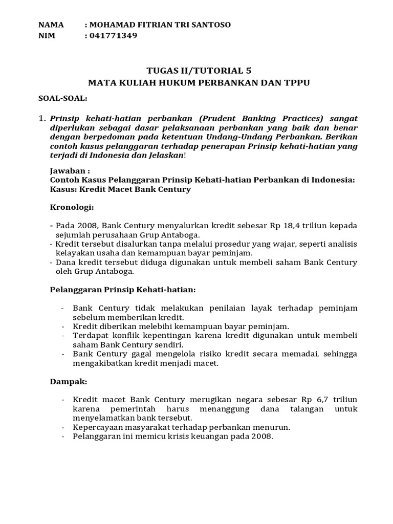Mohamad Fitrian Tri Santoso - Tugas Ii Hkum4308 Hukum Perbankan Dan ...