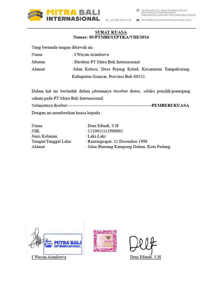 Surat Kuasa Pemberi Kerja Tka PT Mbi | PDF