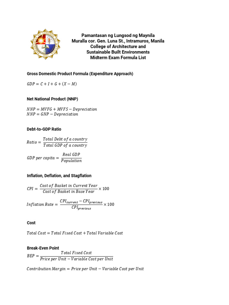 Midterm Exam Formula List | PDF