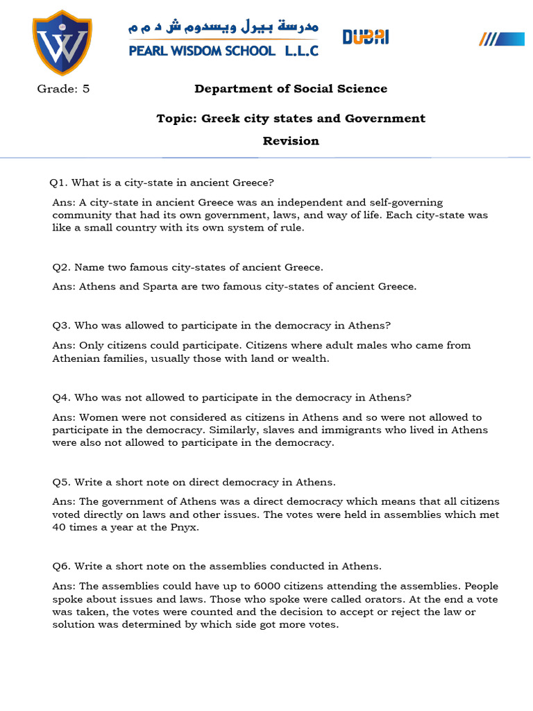 Greek City States Revision | PDF