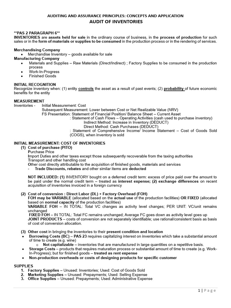 Inventory Audit Principles and Practices | PDF | Inventory | Cost Of ...