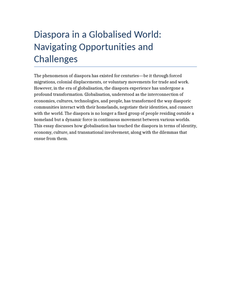 Globalisation's Impact on Diaspora Dynamics | PDF