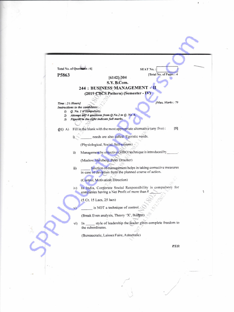 Commerce Bcom Semester 4 2023 November Business Management II 2019 Pattern | PDF