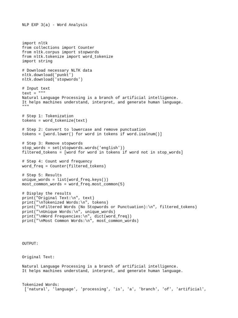 NLP EXP 3(a) - Word Analysis | PDF