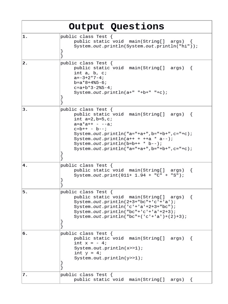 Java Output and Operator Examples | PDF | Integer (Computer Science ...
