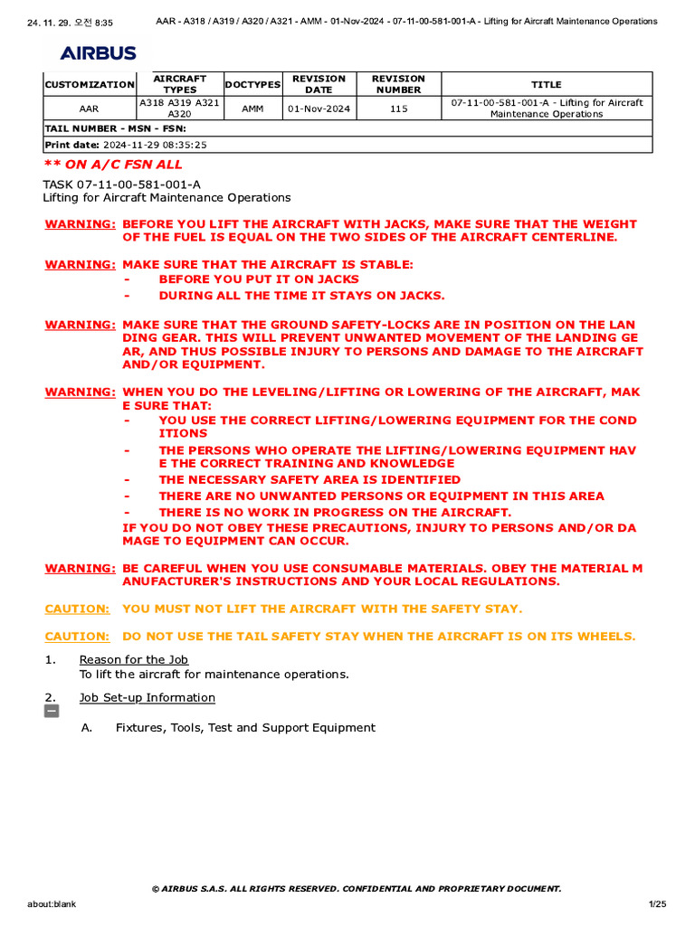 A321 AMM 07-11-00 Lifting for Aircraft Maint Operations | PDF
