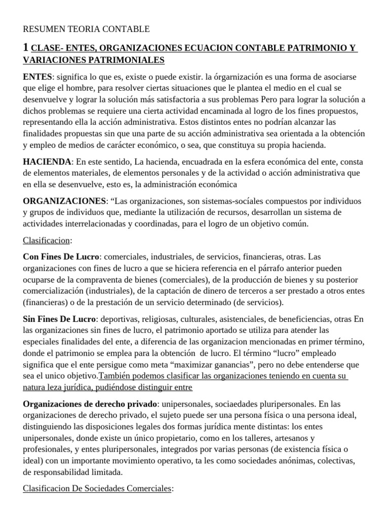 RESUMEN TEORIA CONTABLE 1 cuatri | PDF | Sociedad de responsabilidad ...