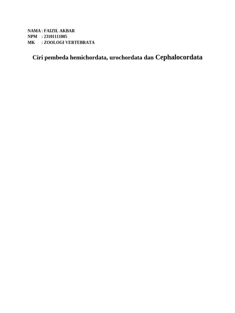 Ciri Pembeda Hemichordata, Urochordata, Cephalocordata | PDF
