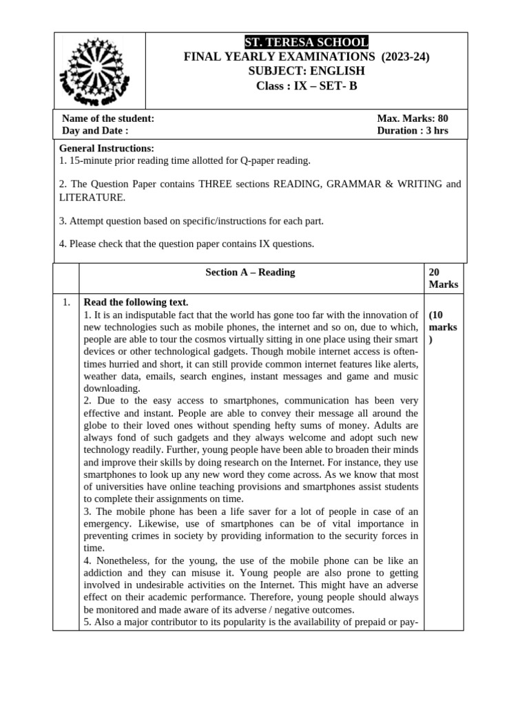 Answer Key SET B FINAL EXAM CLASS 9 | PDF | Crimes | Crime & Violence