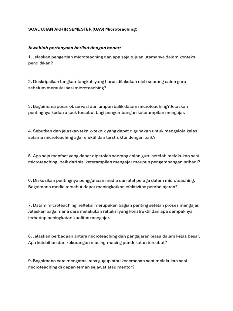 Soal UAS MICROTEACHING | PDF