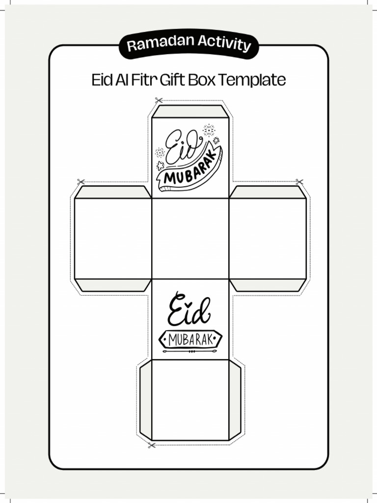 Eid Al Fitr Gift Box Template Worksheet in Black and White Simple Style ...
