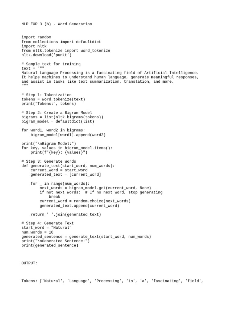 NLP EXP 3 (B) - Word Generation | PDF