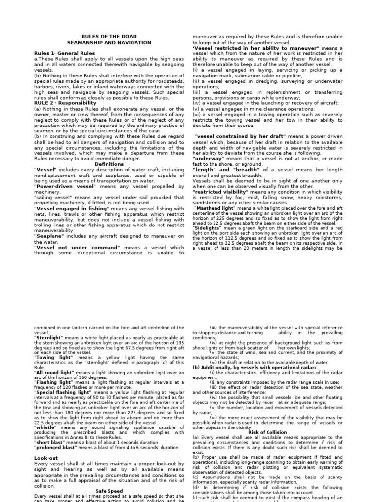 RULES OF THE ROAD - COLREGS | PDF | Traffic | Radar