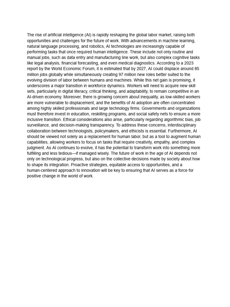 The Impact of Artificial Intelligence On The Future of Work | PDF