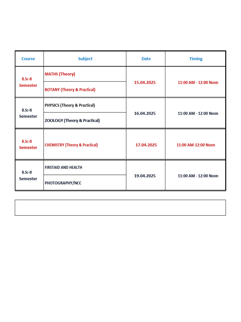 Updated Schedule B.sc-iI SEM Internal Exam | PDF