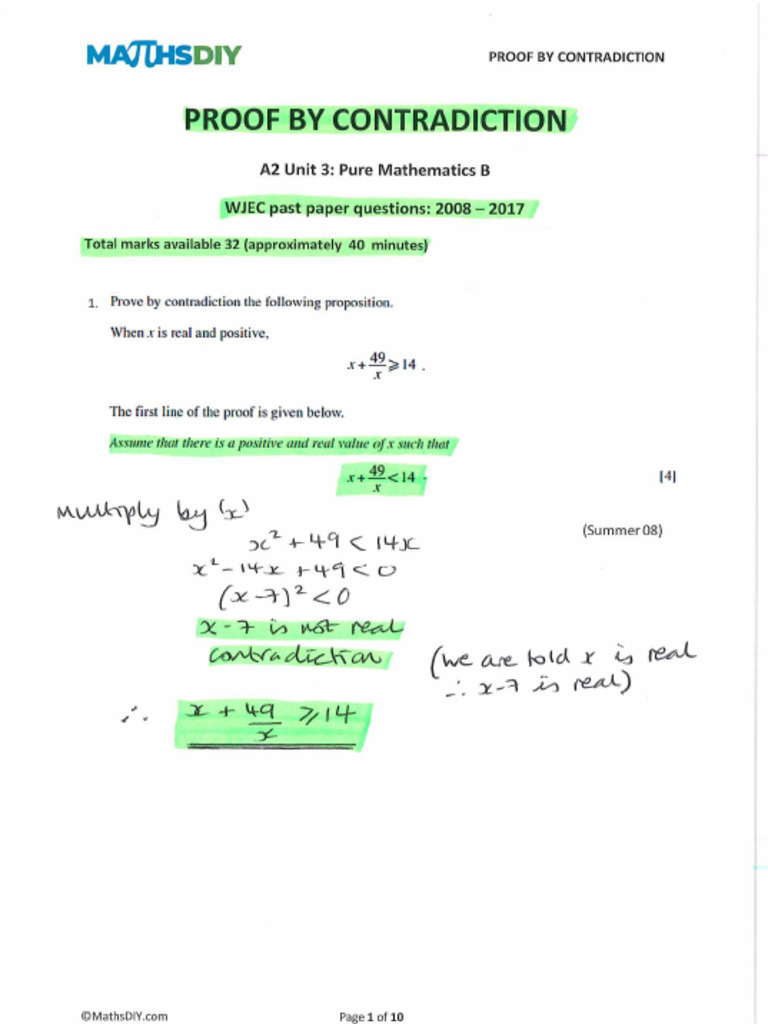 Proof by Contradiction SOLUTIONS | PDF