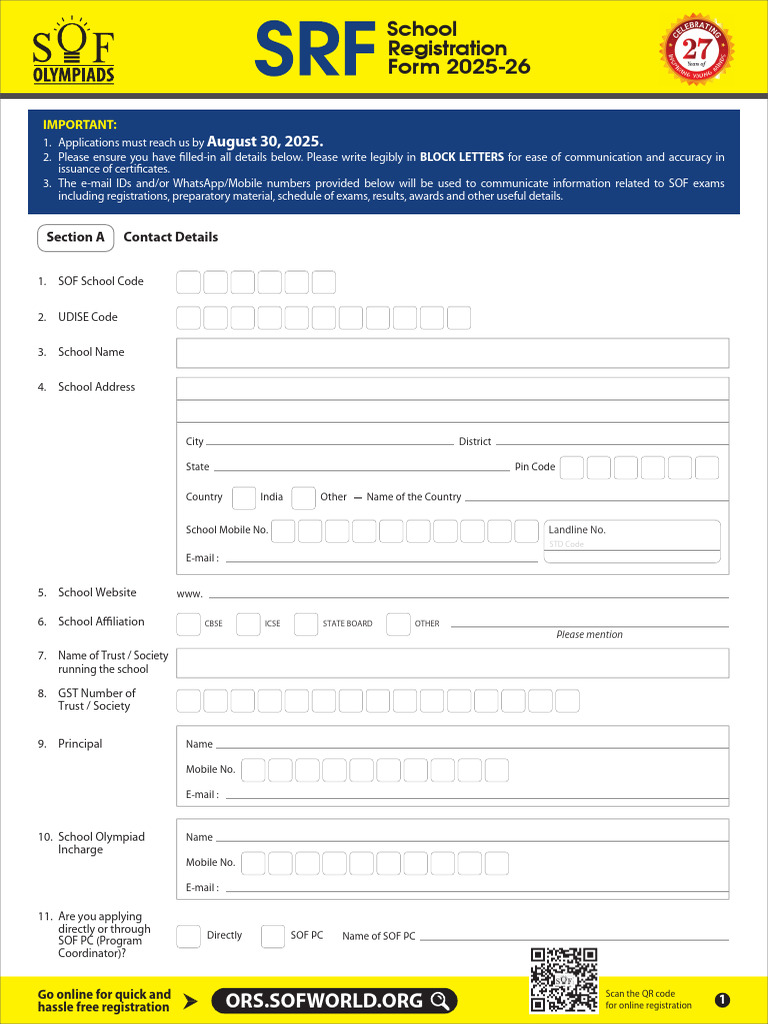 sof_school_registration_form_srf_for_schools_in_india | PDF | Payments | Money