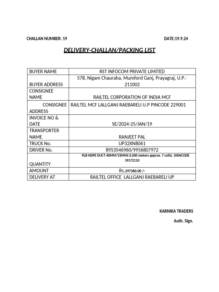 Delivery Challans for RST InfoCom | PDF | Road Transport | Land Transport