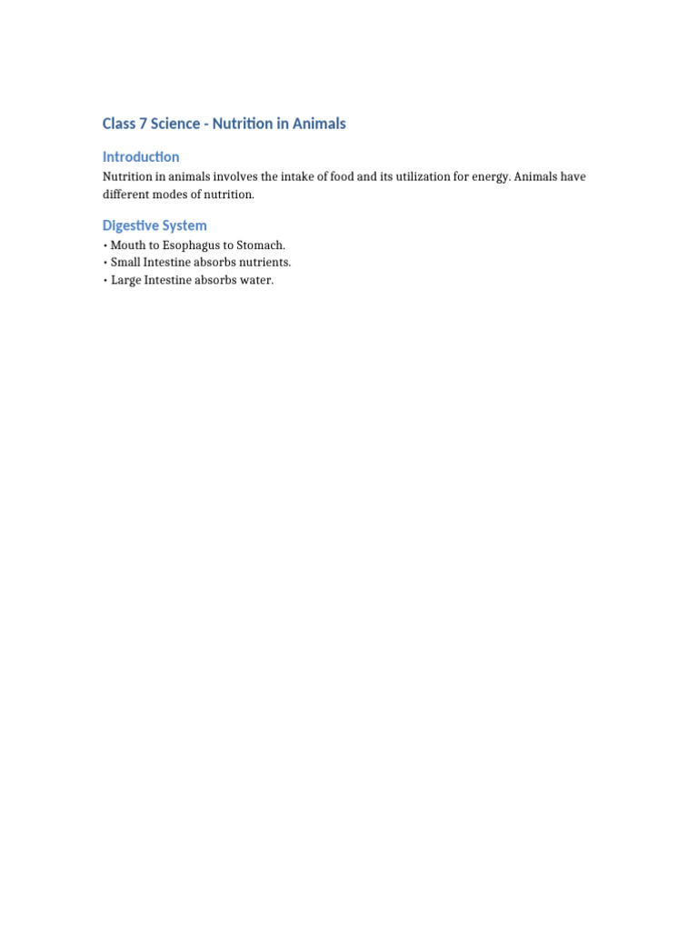 Nutrition in Animals Overview | PDF