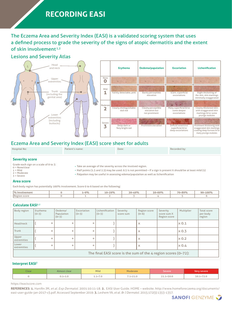 Eczema Area Severity EASI Scoring Tool | PDF | Dermatitis | Dermatology