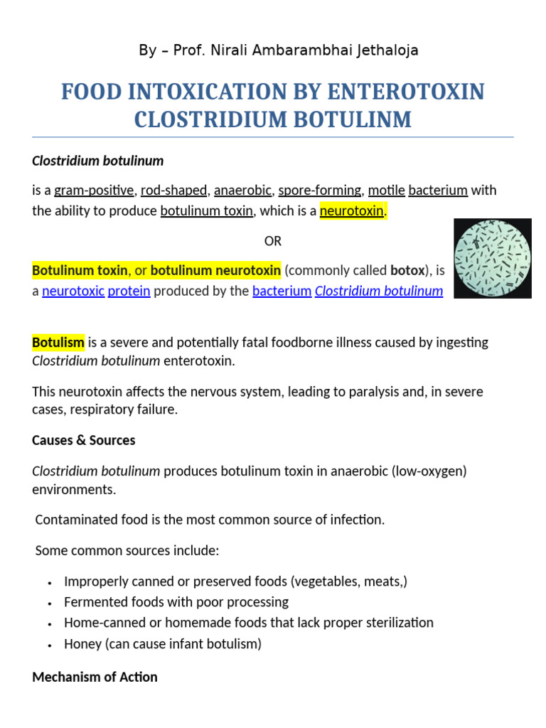 Food Intoxication by Enterotoxin Clostridium Botulinm | PDF | Botulinum ...