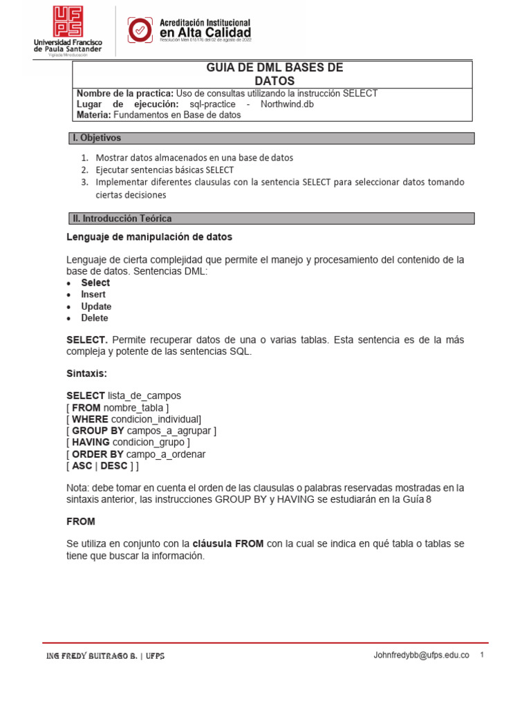 Guia DML BD | PDF | Informática | Gestión de tecnología de la información