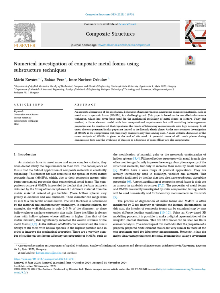 Numerical Investigation of Composite Metal Foams Using Substructure ...