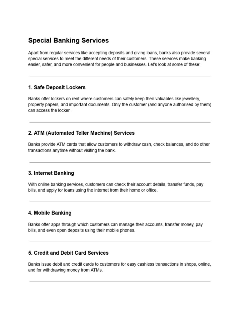 Overview of Special Banking Services | PDF