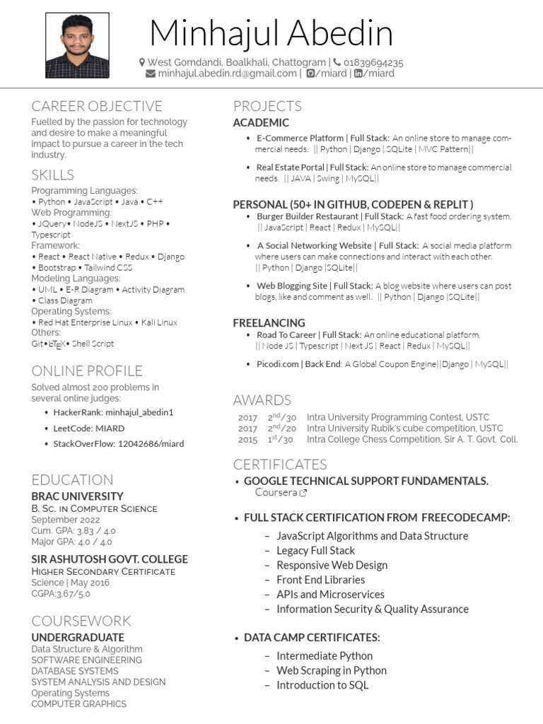 Minhajul_Abedin_DEEDLY_CV | PDF | Computing | Software Engineering